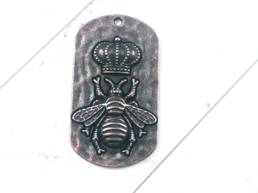 Large Antique Copper Ox Plated Queen Bee Tag Pendants, Crown, 55x31mm ...