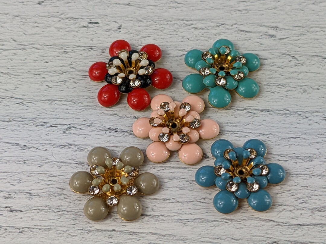 Mixed Color Enamel Flower Rhinestone Bead Caps, Floral, 18mm, 3pcs ...