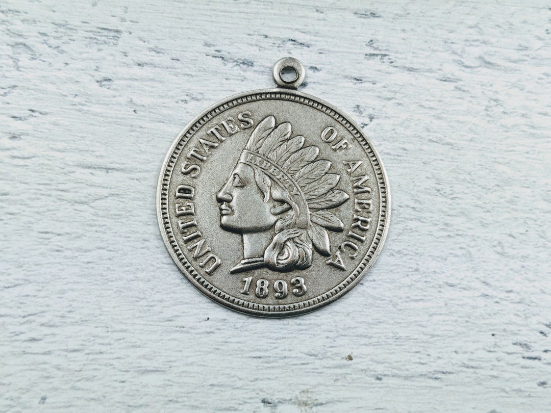 Antique Silver Ox Plated Native Replica Coin Pendant, Metal Stamping ...