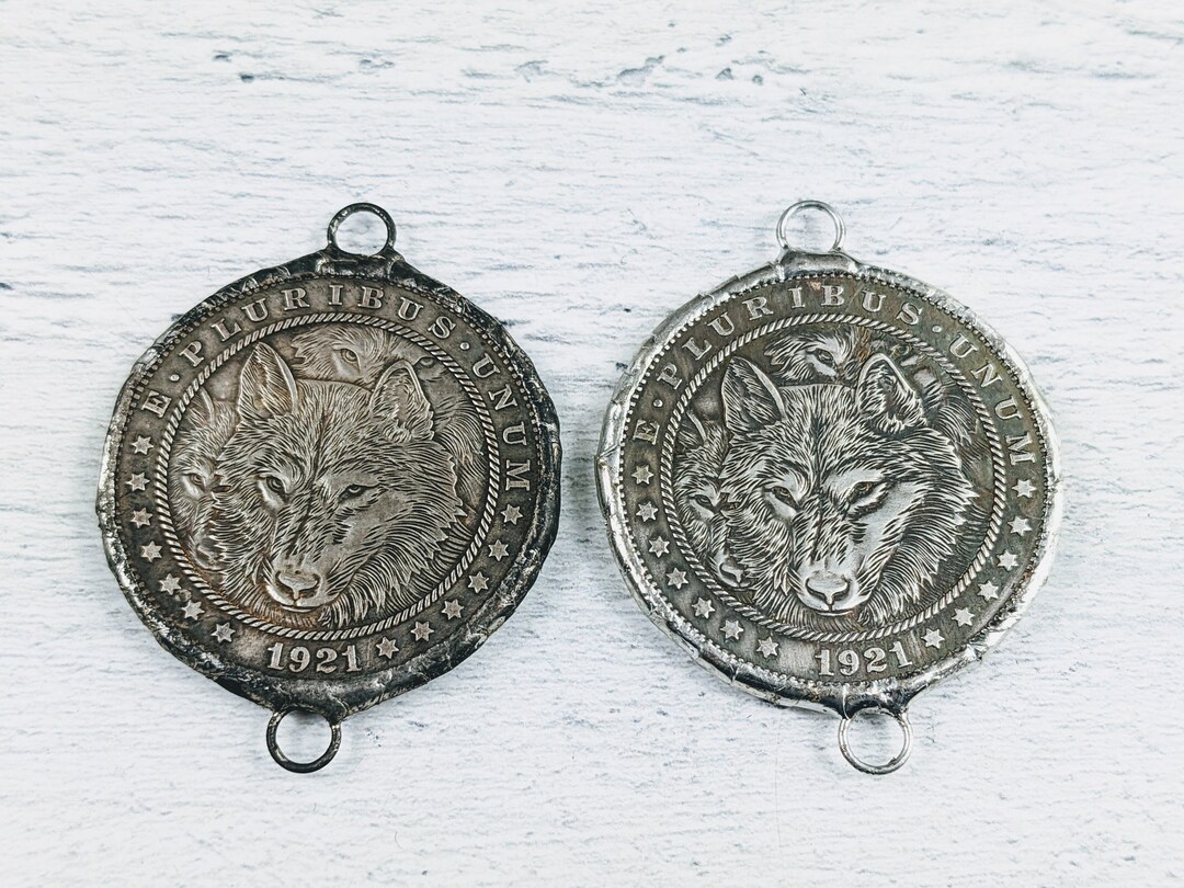 Hand Soldered Wolf Replica Coin Pendant Connector,, Link, 38mm, 1pc ...