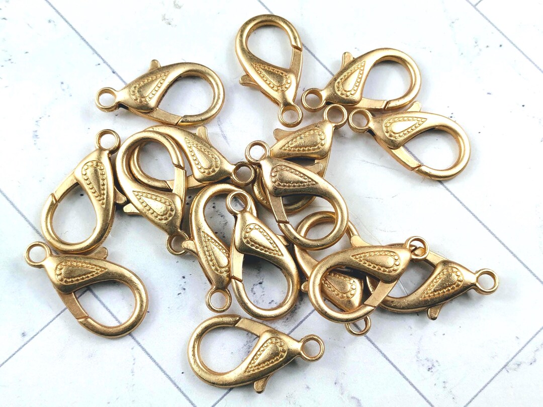 10pcs. DISCOUNTED Large Flat Matte Gold Plated Ornate Lobster Clasps ...