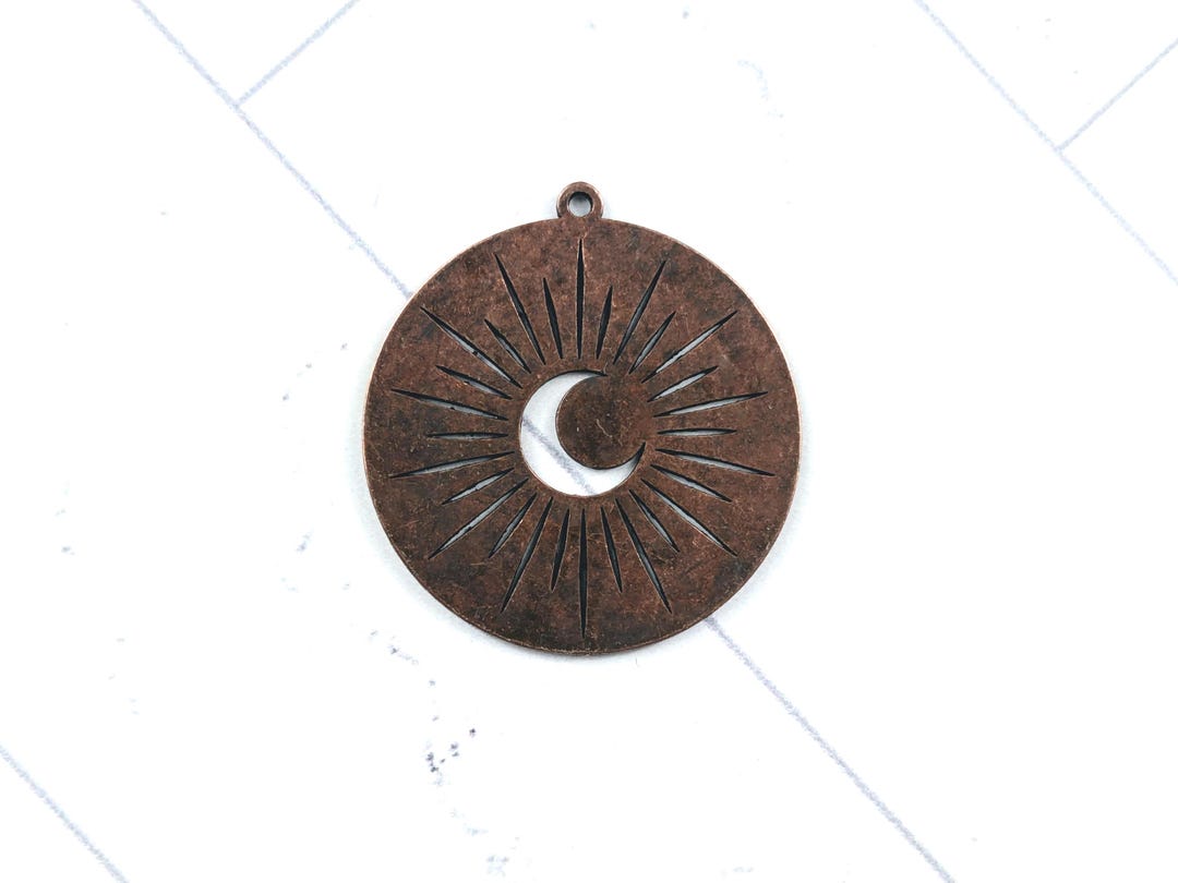 Antique Copper Ox Plated Cutout Moon Burst Round Pendant, Disc, Sun ...