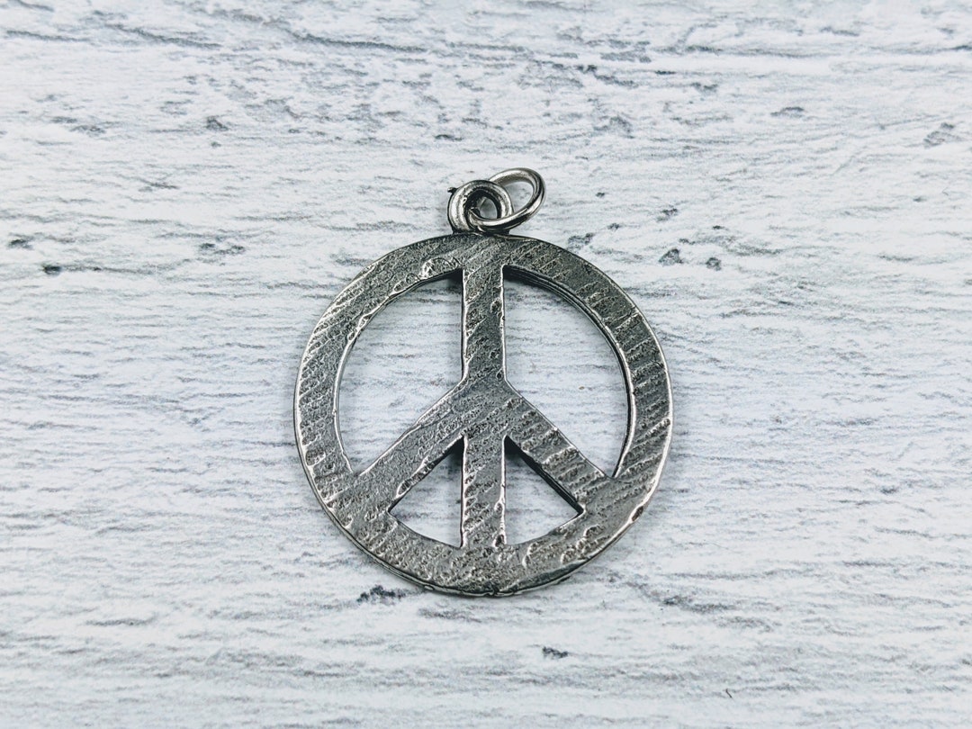 Large Hand Casted Textured Peace Sign Pendant, Antique Silver Pewter ...