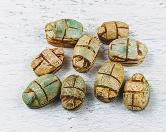 Large Carved Natural Steatite Stone Scarab Bead, Egyptian Scarab Bead ...