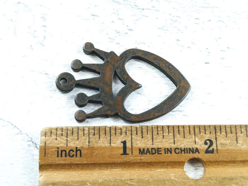 Rustic Brown Royal Crown Heart Charm, Pendant, Cutout Design, 44x26mm ...