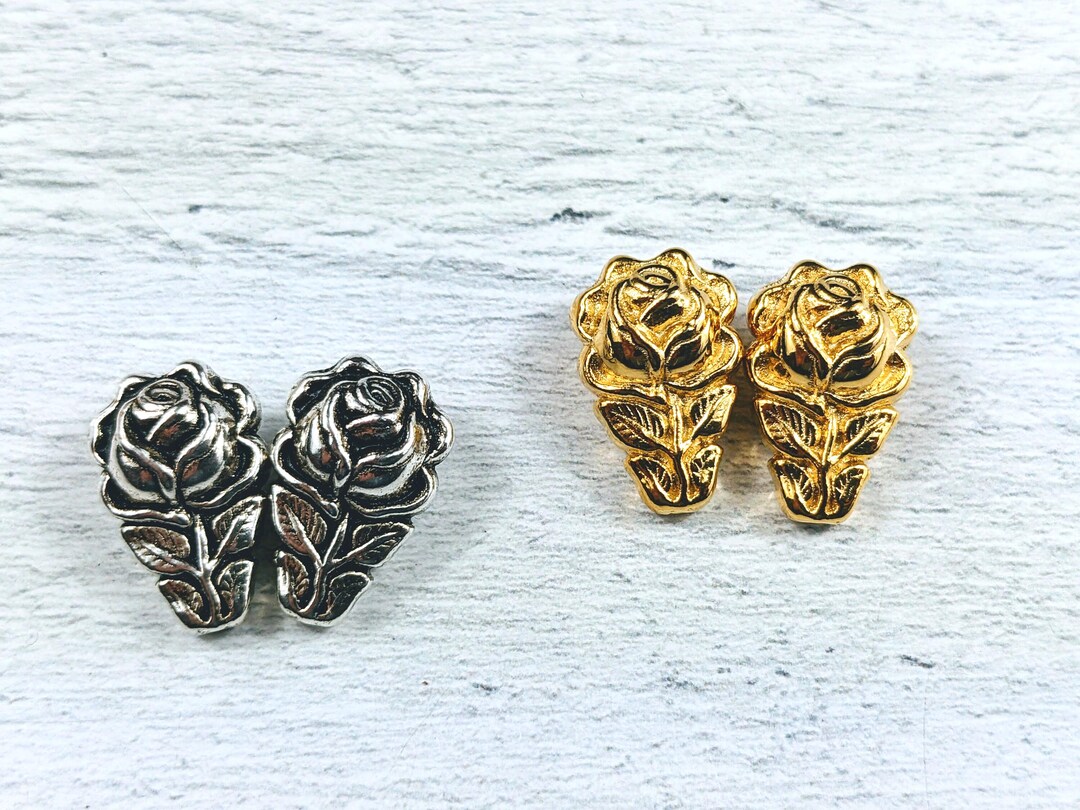 Carved Acrylic Gold or Antique Silver Rose Beads, 4pcs. 18x12mm, Double ...