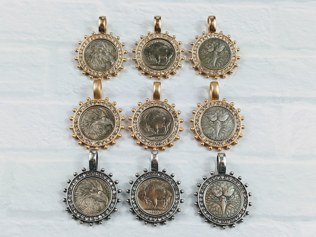 Matte Gold, Worn Gold or Antique Silver Crystal Rhinestone Replica Coin ...