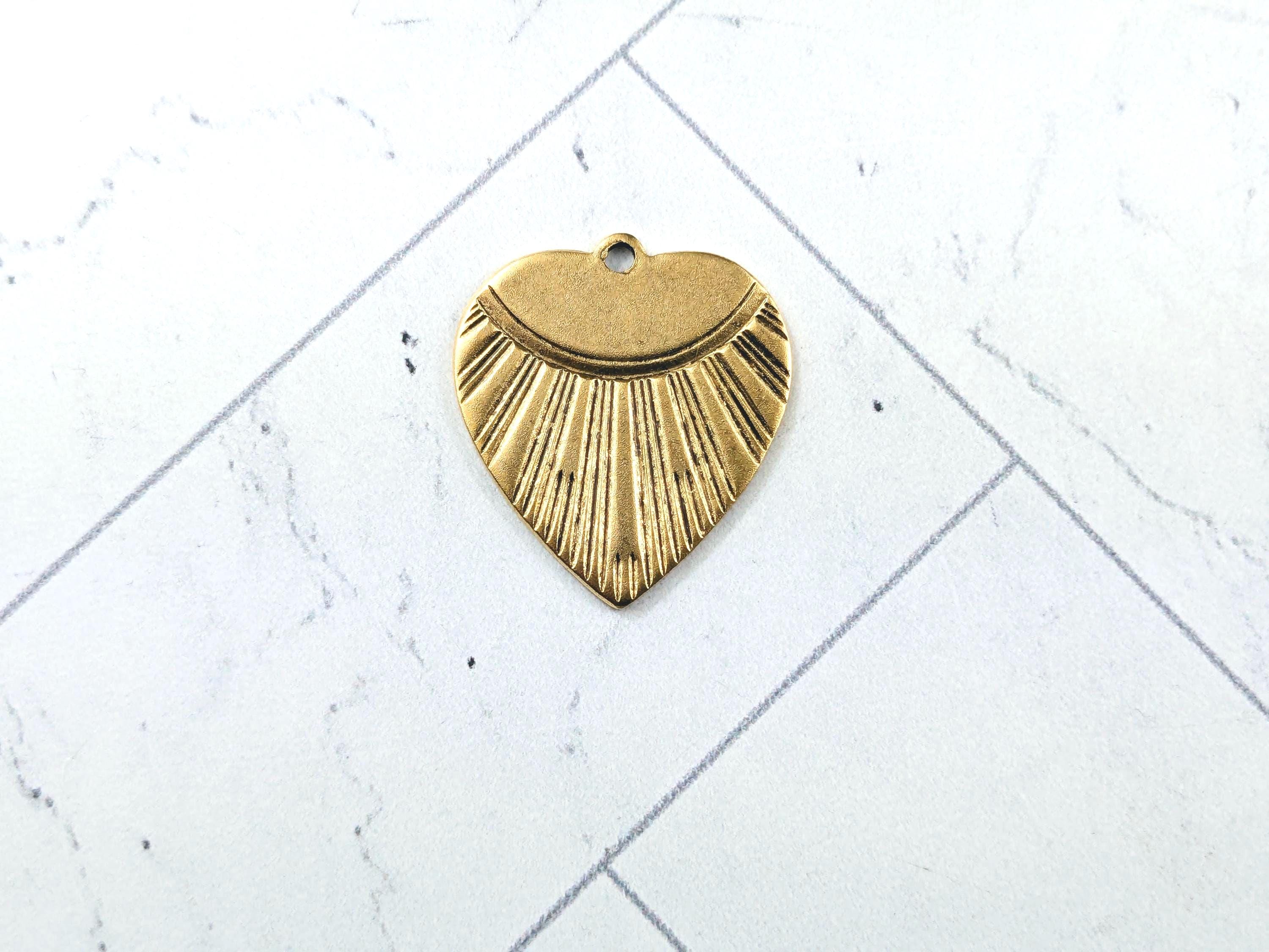 Antique Gold Etched Sun Burst Heart Charm, Love, Textured, 25mm - Etsy