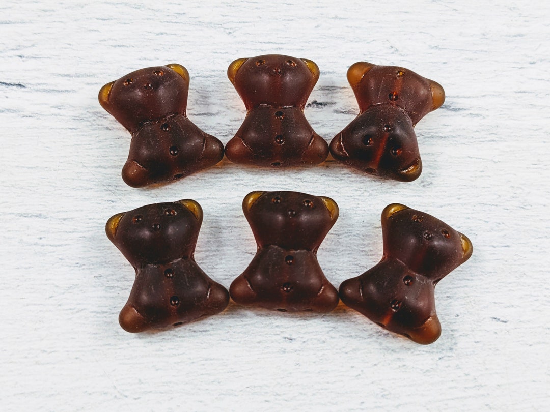 Czech Glass Translucent Matte Dark Topaz Teddy Bear Beads, 6pcs. 17mm ...