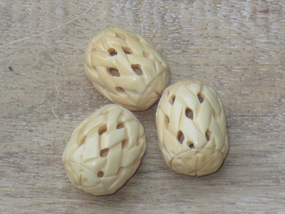 Large Carved Dragon Ball Woven Oval Ox Bone Bead Ornate Bone | Etsy