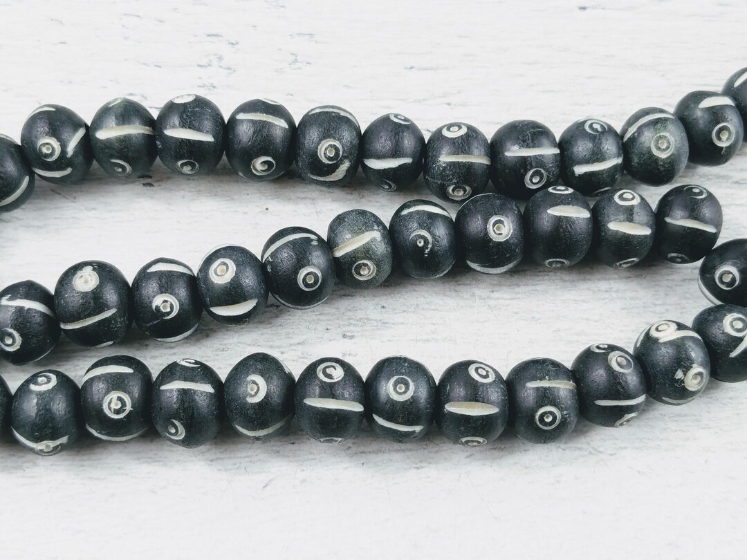 10mm Black and White Bullseye Water Buffalo Bone Rondelle Beads ...