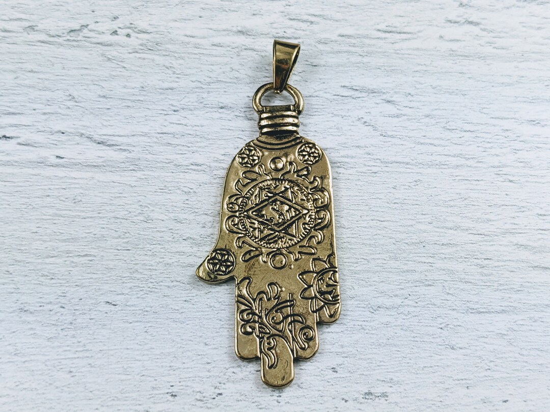 Large Ornate Design Double Sided Hamsa Brass Pendant, Hamsa Charm ...