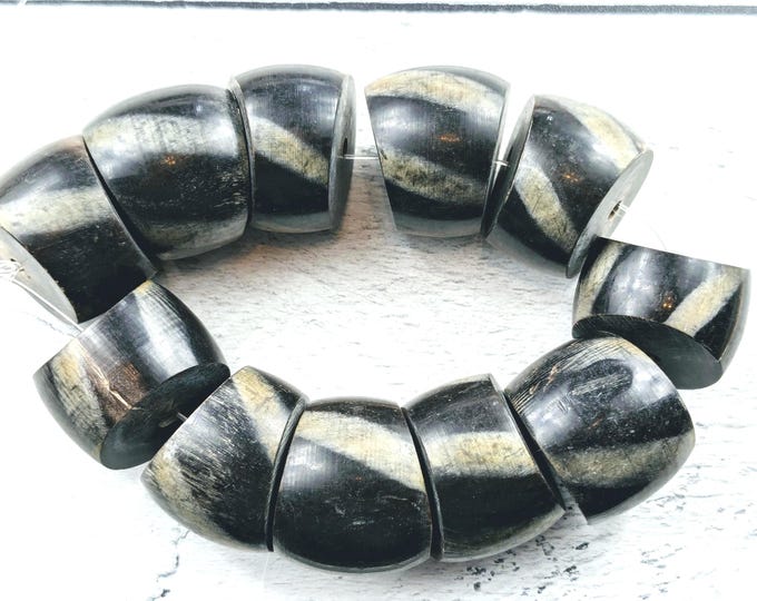 Black and Tan Striped Water Buffalo Horn Slice Rondelle Beads, 25x22mm ...