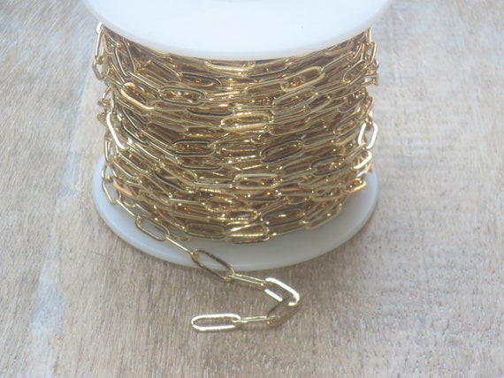 Paperclip Oval Link Chain in Gold Plated Gold Chain Link - Etsy