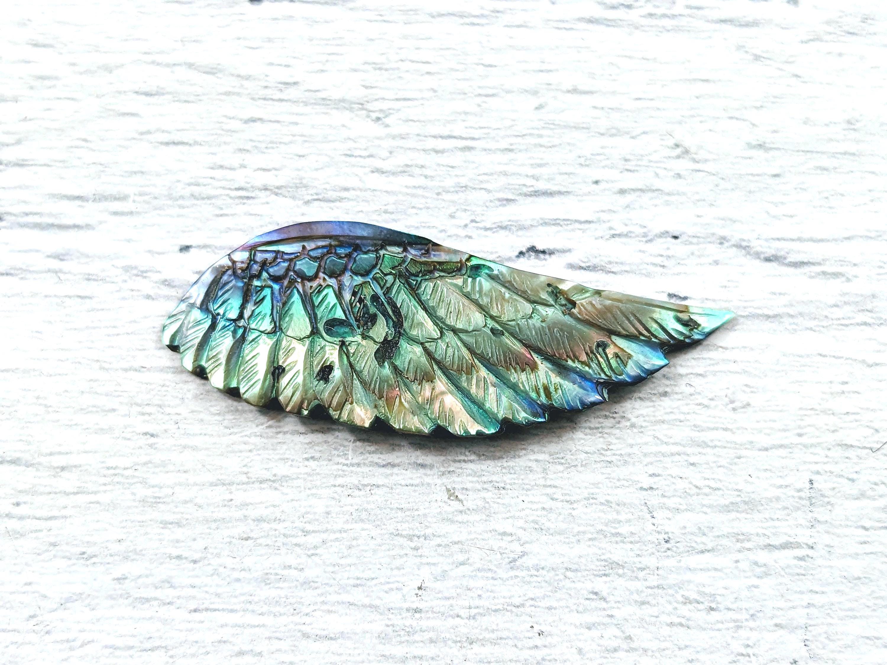 Hand Carved Abalone Shell Wing Cabochon, Feather, No Hole, OOAK, Approx ...