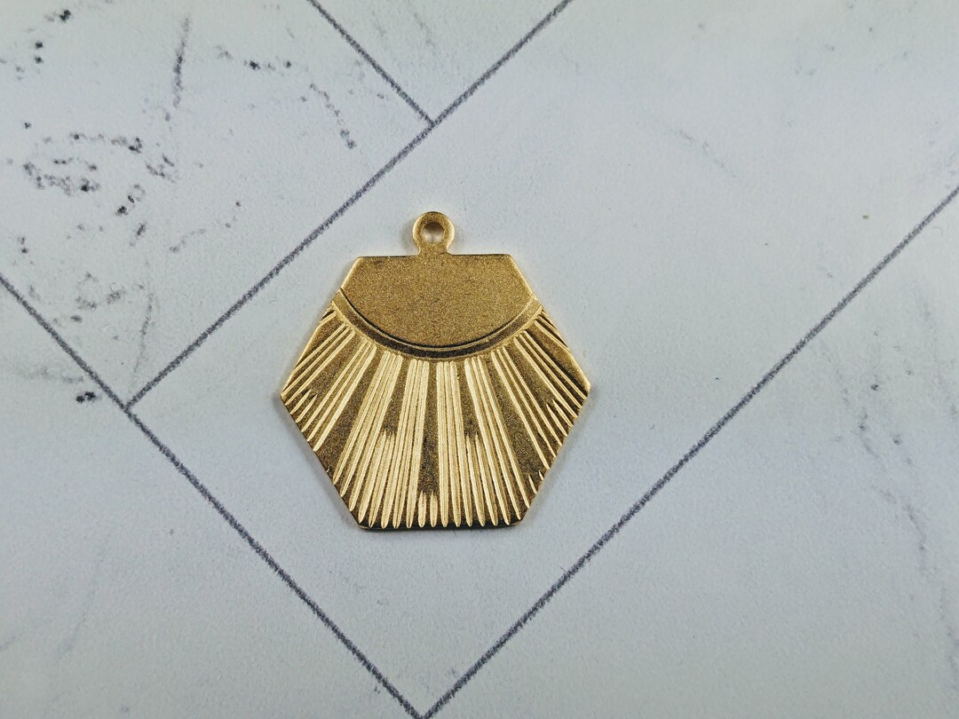 Matte Gold Plated Etched Half Sun Hexagon Charm, Solar, Textured, 27mm ...