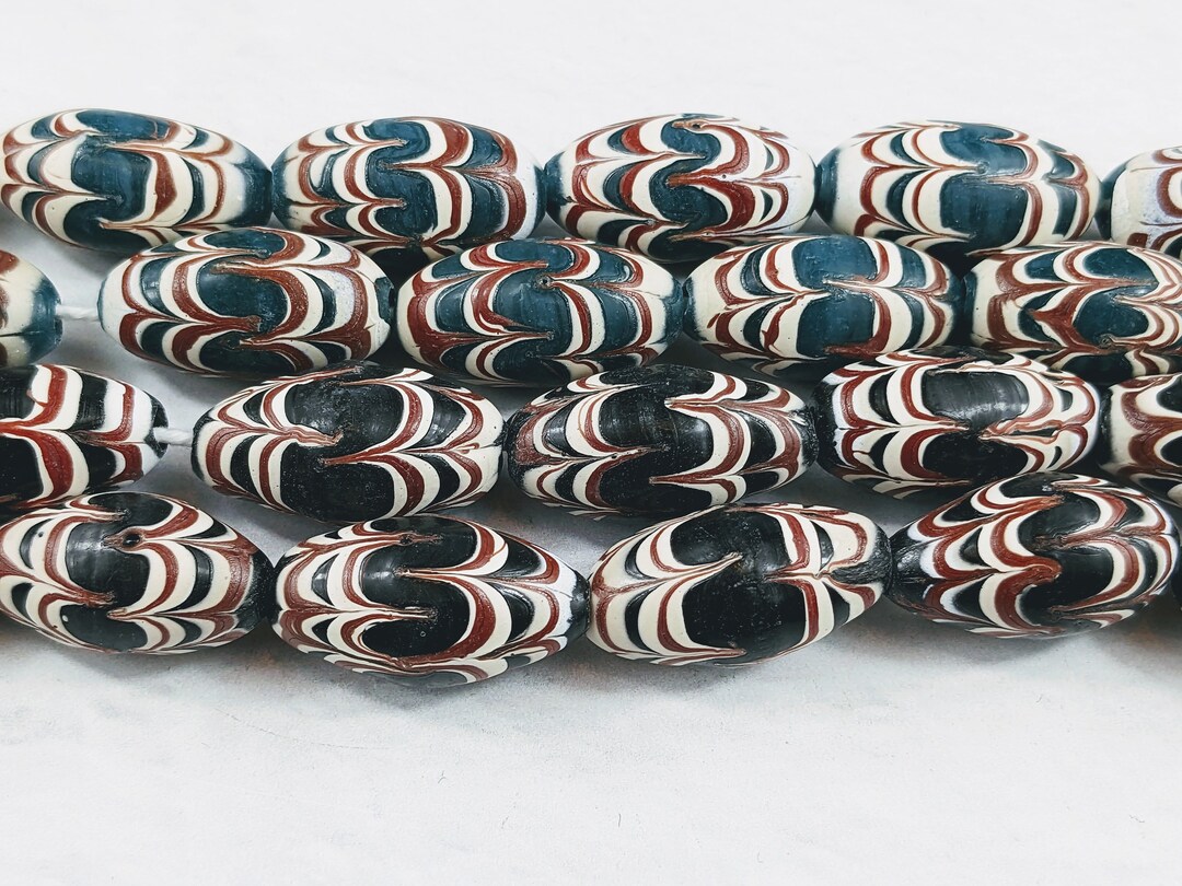 Indonesian Java Chevron Glass Barrel Beads, Tube, African Inspired ...