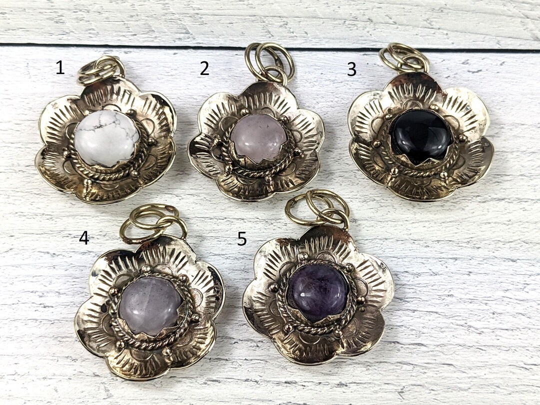 Tibetan Silver and Gemstone Flower Pendant, Rose or Clear Quartz ...