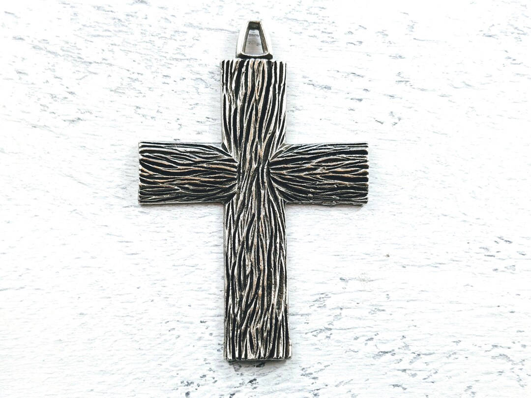 Large Antique Silver Ox Plated Vintage Ornate Textured Cross Pendant ...