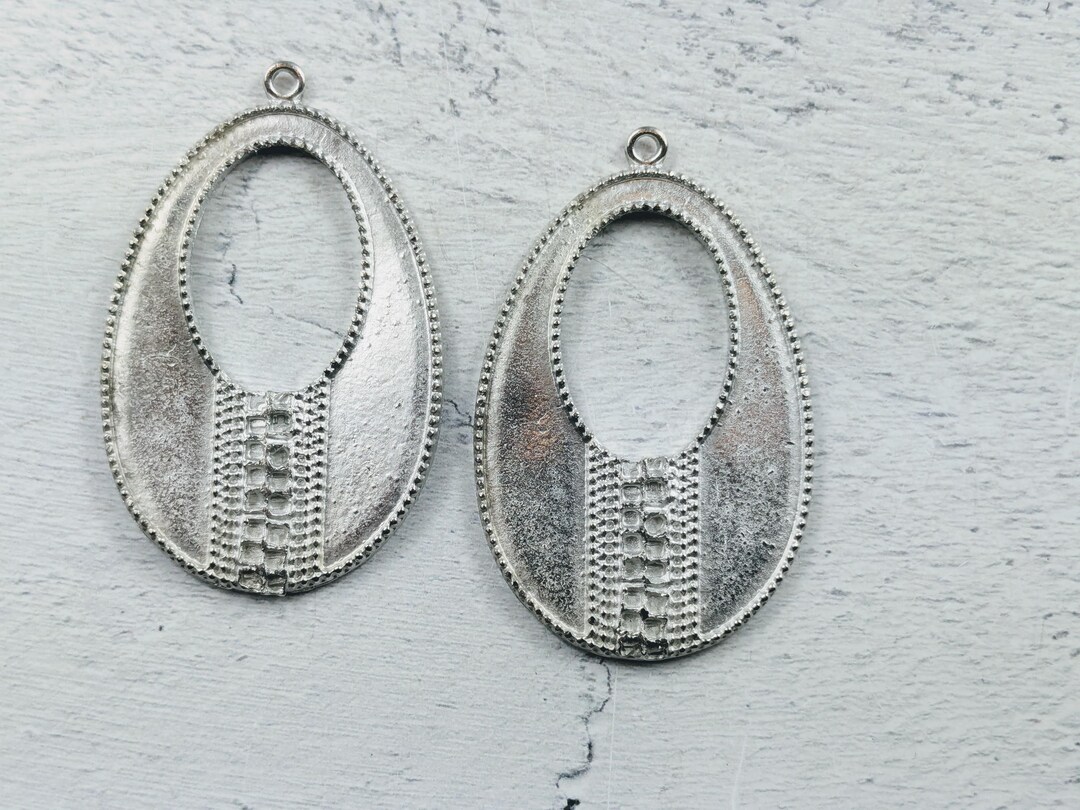 Vintage Antique Silver Textured Ornate Oval Pendants, 2pcs. 50x32mm - Etsy