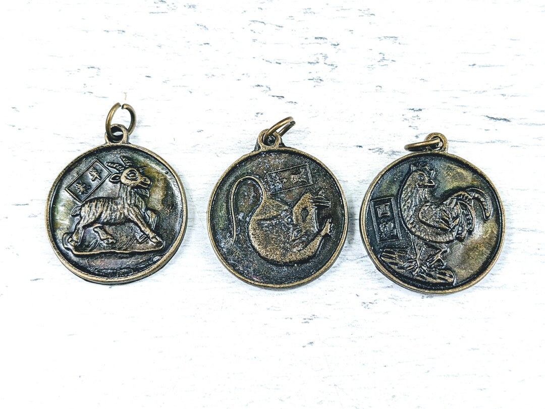 Brass Year of Charms, Goat, Rat or Rooster, Animal, Meditating Buddha ...
