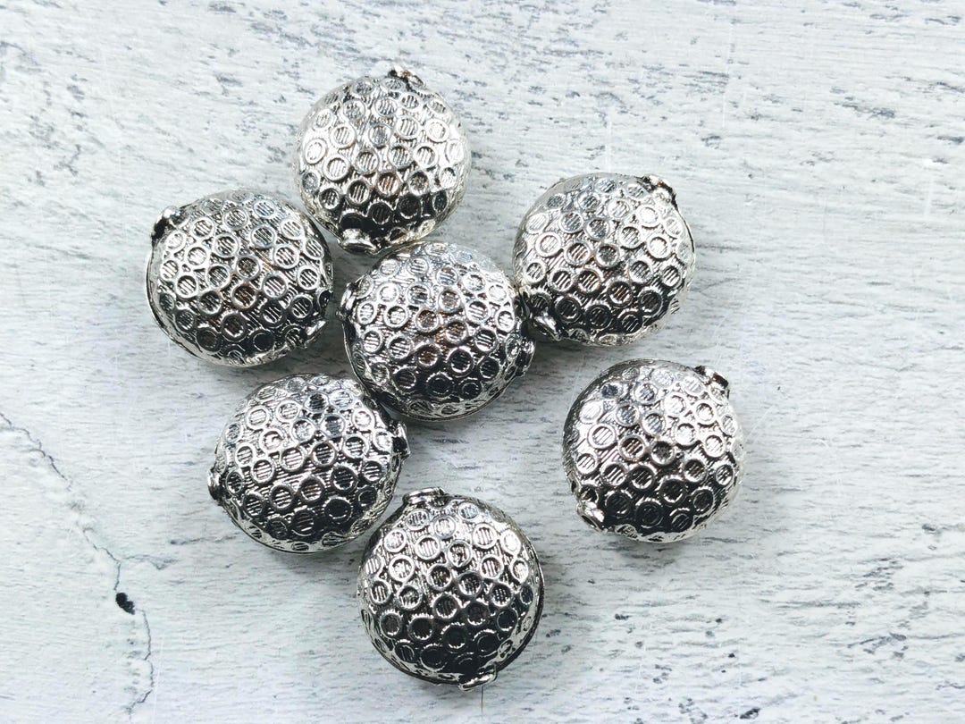 Antique Silver Textured Round Puffy Beads, 20mm, 5pcs. Circle Design - Etsy