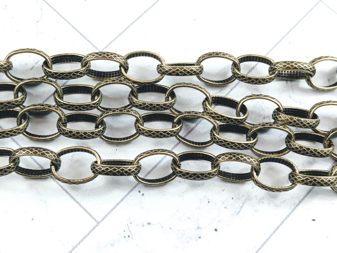 Antique Brass Ox Inside and Out Textured Oval Link Chain, 13x10mm - Etsy