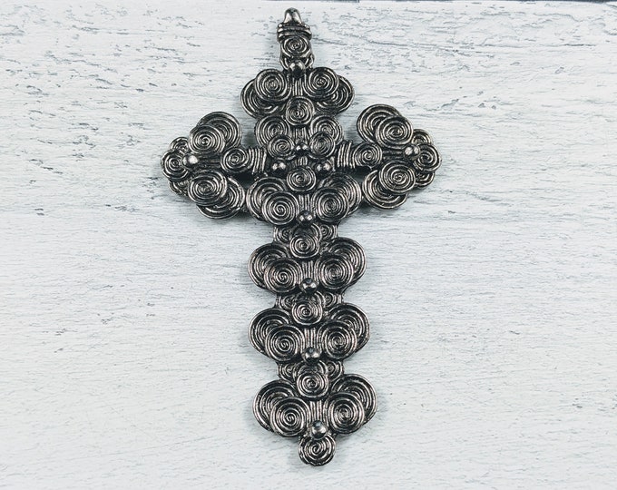 Extra Large Antique Silver Ornate Swirl Cross Pendant, Religious ...