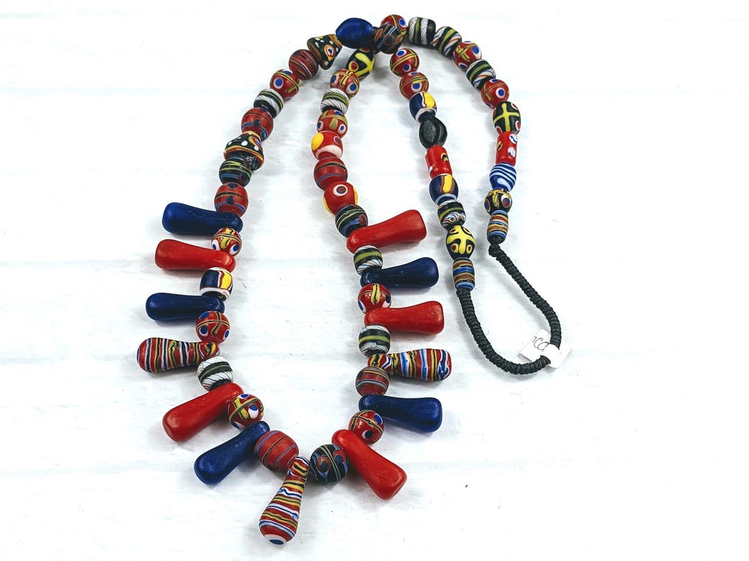 Mixed Indonesian Recycled Glass Hand Painted Beads, 1 Strand, 24" 64pcs ...