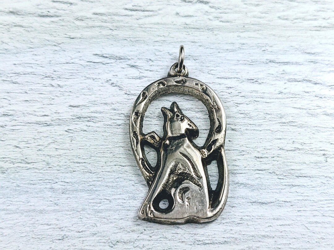 Antique Silver Howl at the Moon Wolf Charm, Howling Wolf Charm, 48x28mm ...