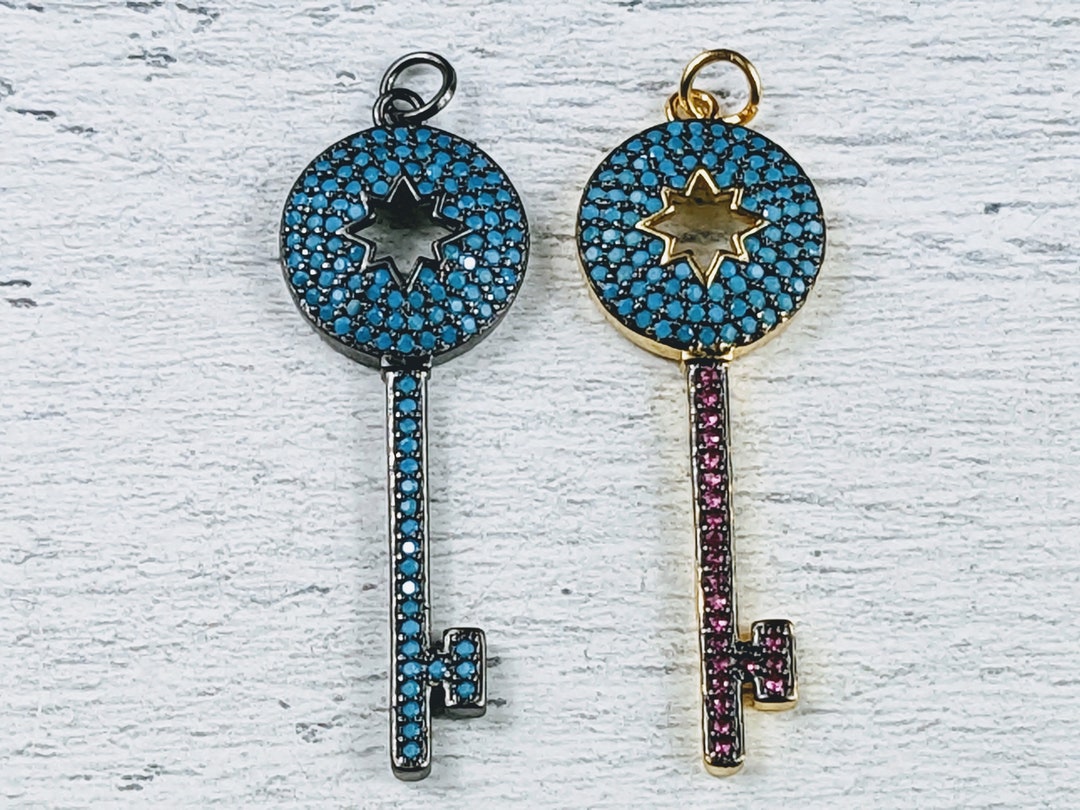Micro Pave Cz Crystal Key Charms, Gunmetal or Gold Plated, Pink and ...