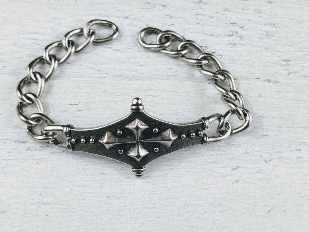 Antique Silver Ox Plated Gothic Cross Soldered Link Chain Bracelet ...