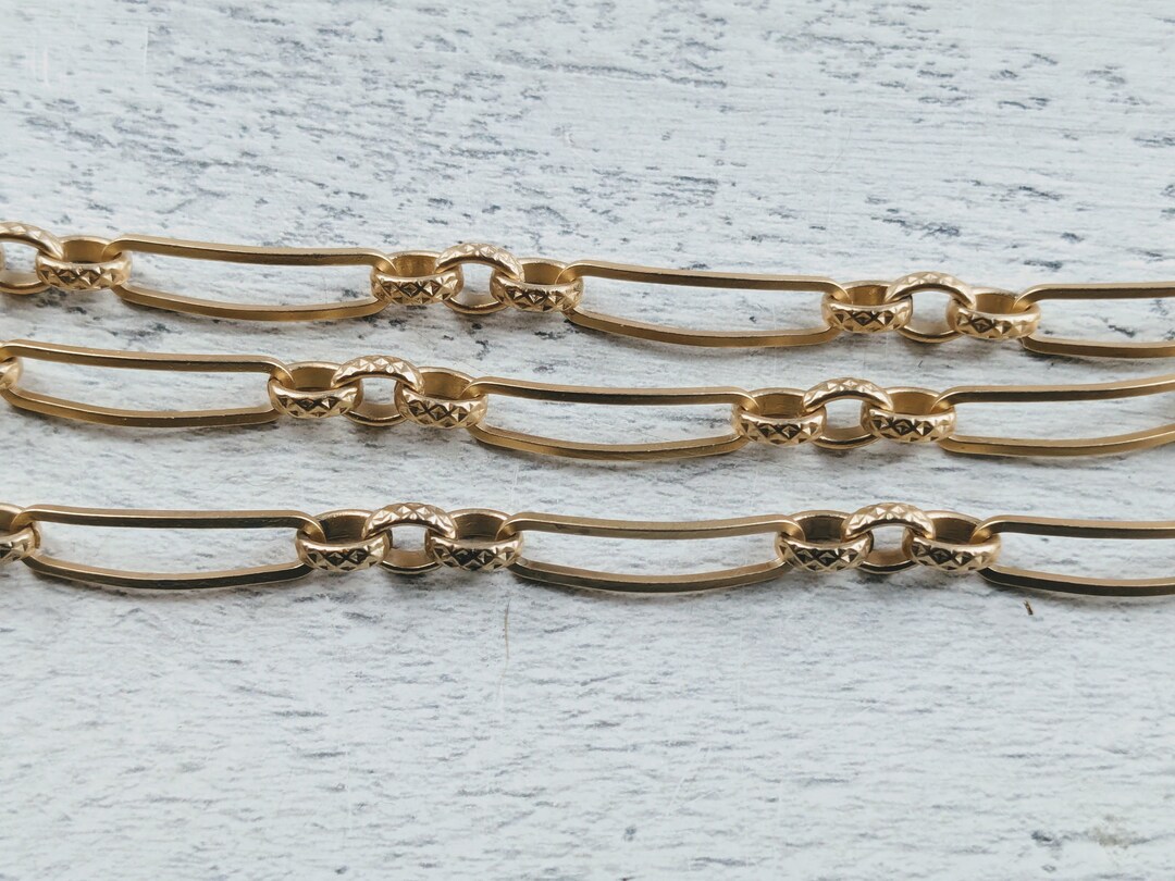 Matte Gold Plated Textured and Long Oval Link Chain, 22x6mm and 7x6mm ...
