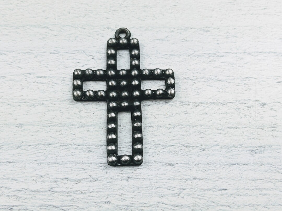 Rustic Ornate Cutout Dotted Cross Pendant, Charm, Spiritual, Patina ...