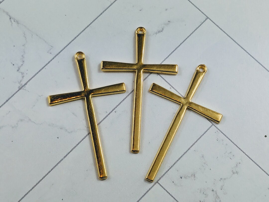 Large Gold Plated Long Cross Pendant, Spiritual, Religious, 61x36mm ...