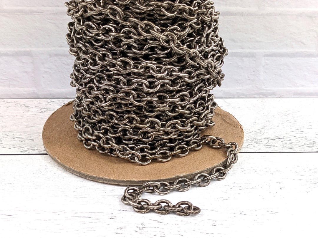 Antique Silver Textured Oval Link Cable Chain, Thick and Heavy Gauge ...