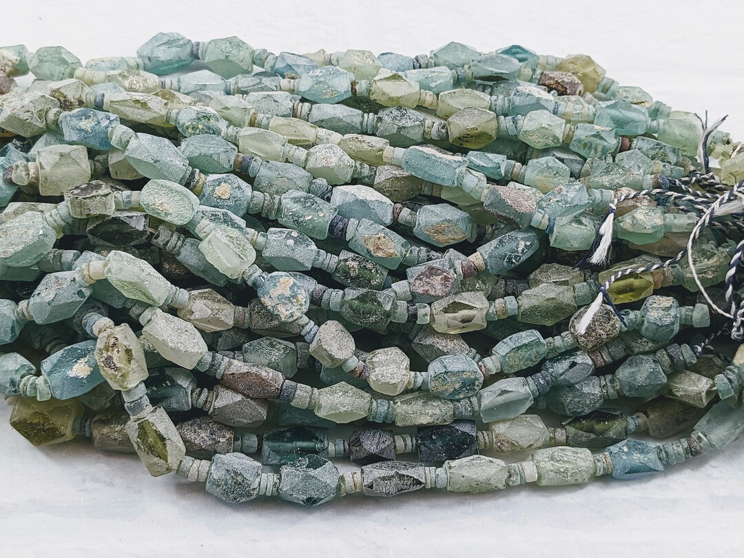 Roman Glass Matte Nugget Beads, Greens, Yellows and Blues, Heishi Beads ...