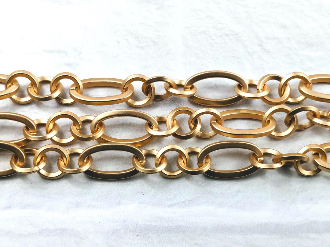 Large Matte Gold Plated Oval and Circle Link Figaro Chain, 19x11mm and ...