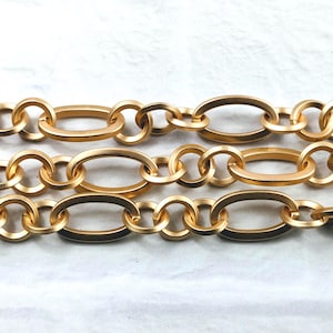 Large Matte Gold Plated Oval and Circle Link Figaro Chain, 19x11mm and ...