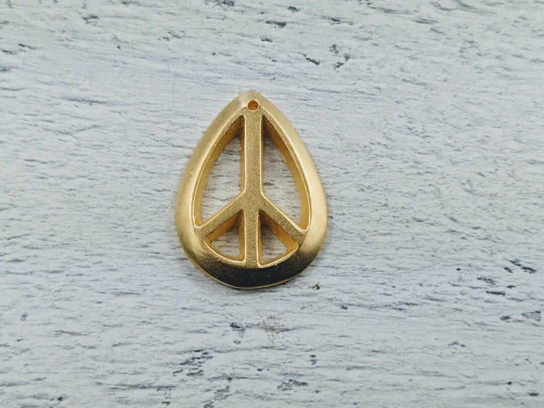 Matte Gold Plated Cutout Teardrop Peace Sign Charm, 28x20mm - Etsy
