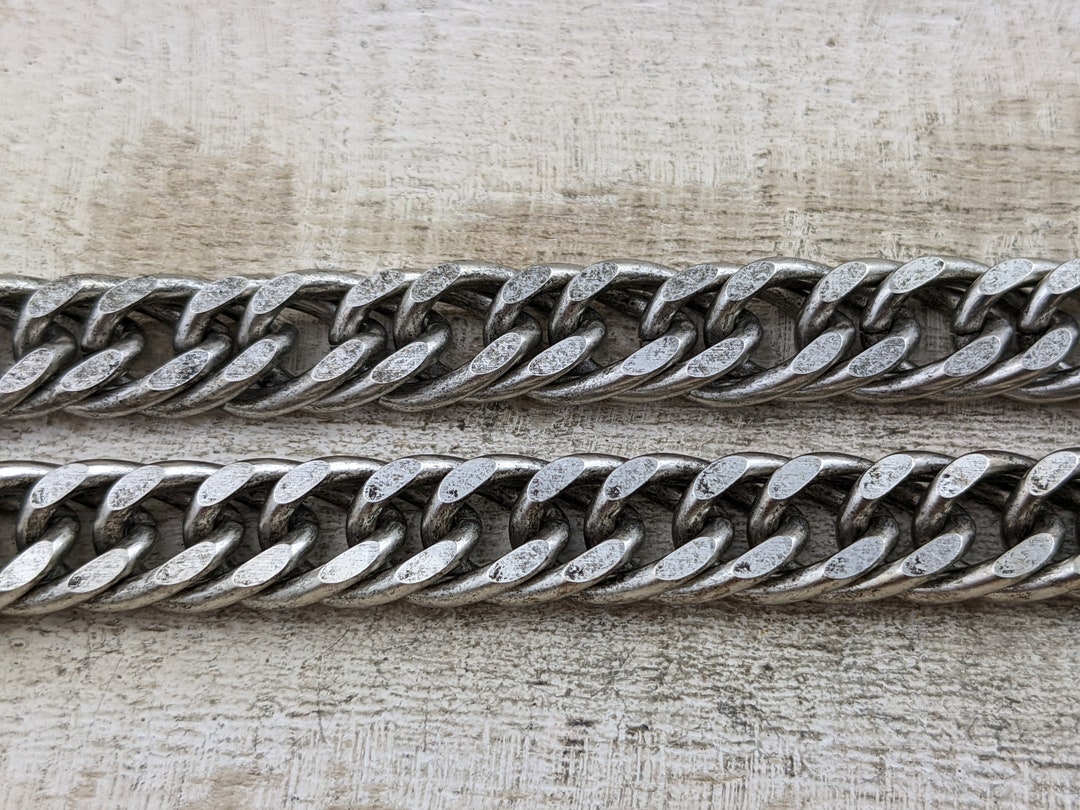 Large Chunky Antique Silver Double Curb Chain, Link, Sturdy, Heavy Link ...