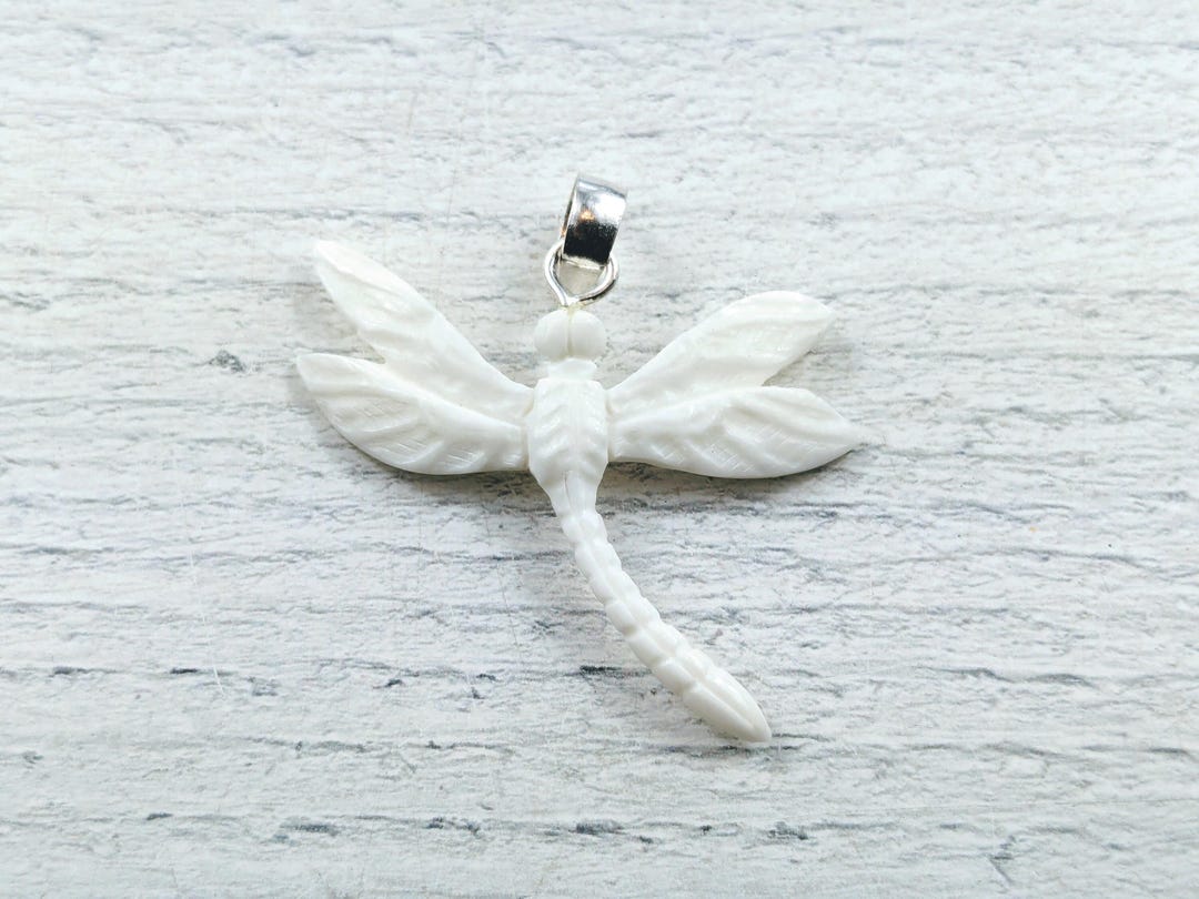 Hand Carved Water Buffalo Bone Dragonfly Pendant, Spring, Insect ...