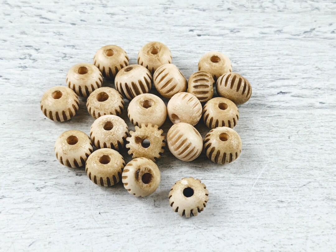 10mm Carved Antiqued Water Buffalo Bone Rondelle Beads, Rondell, 16 ...
