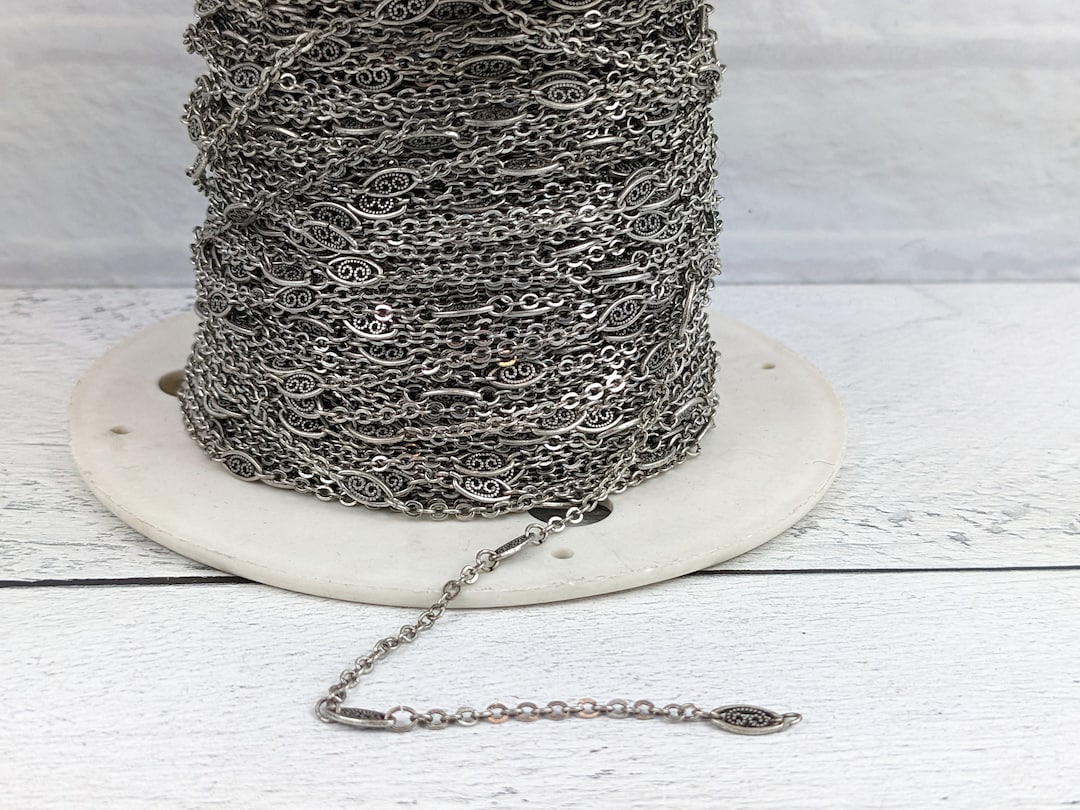 Antique Silver Plated Filigree and Link Chain, Dainty, Ornate - Etsy