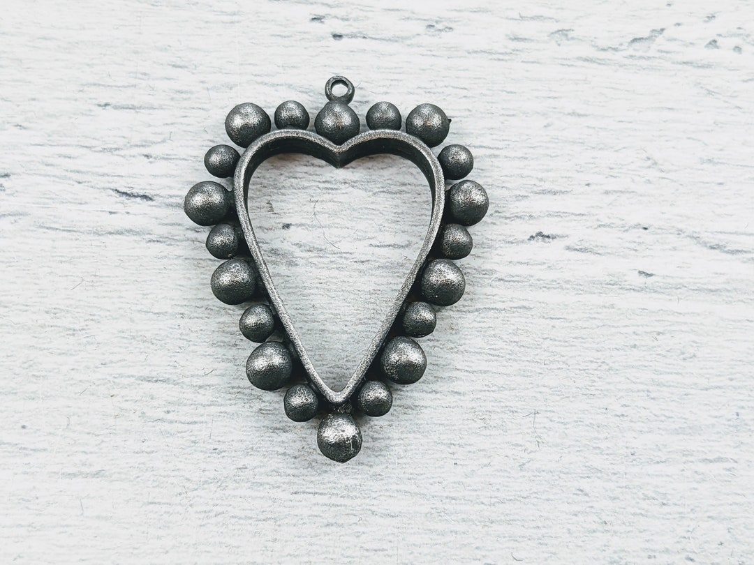 Hand Casted Bumpy Cutout Heart Patina Pendant, Charm, Love, 44x32mm - Etsy