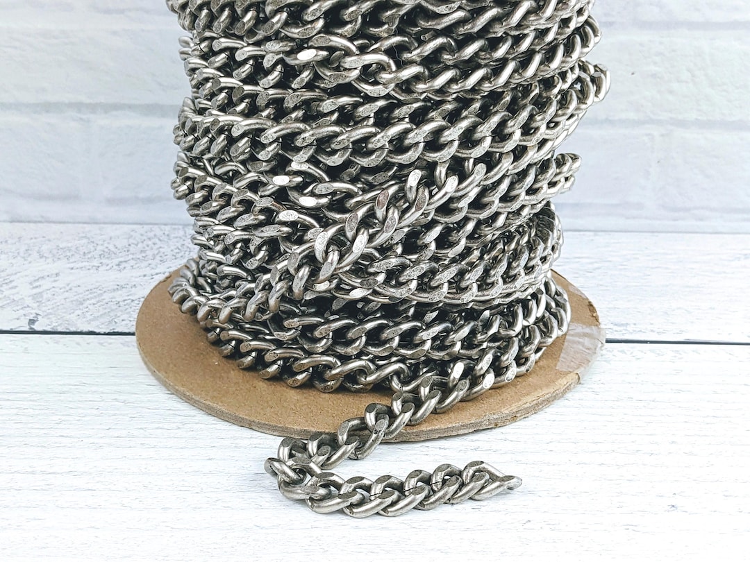 Large Chunky Antique Silver Curb Chain, Link, Sturdy, Heavy Link ...