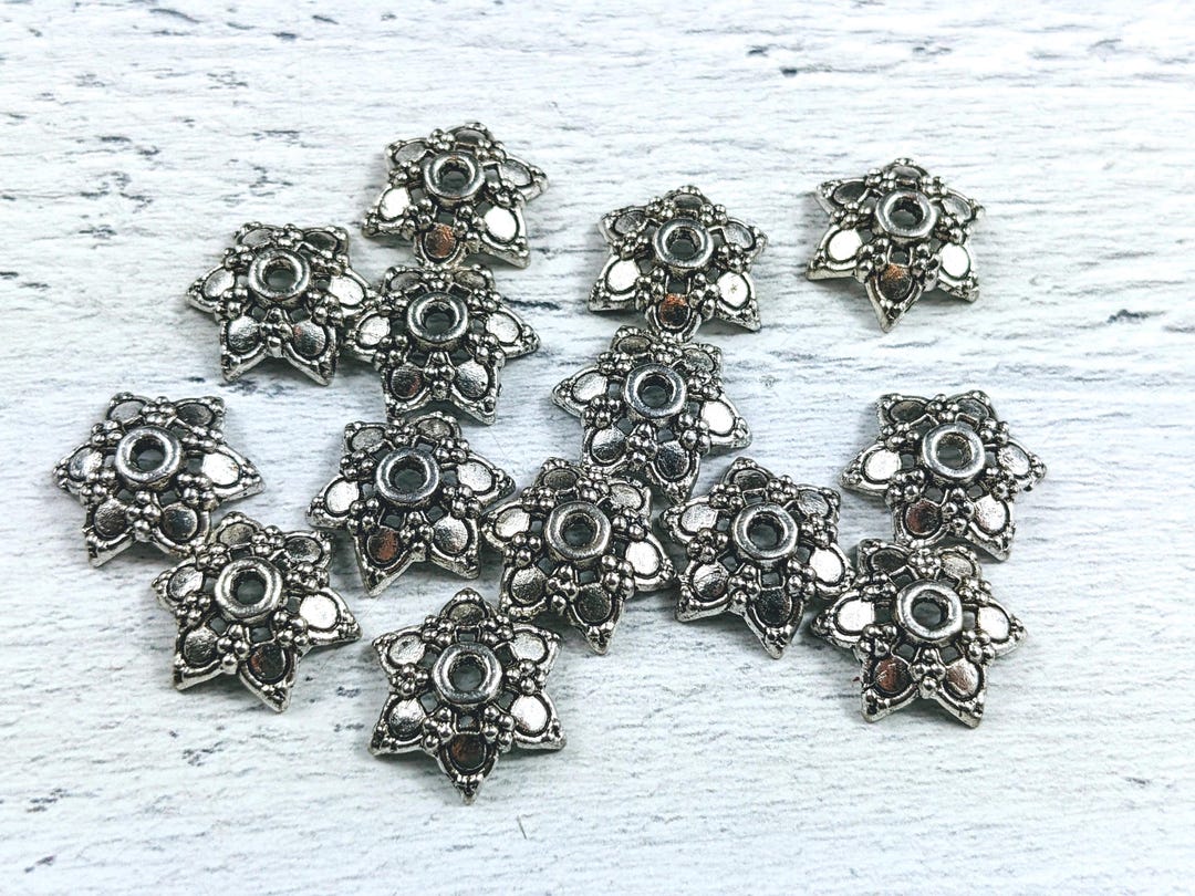 Antique Silver Pewter Flower Bead Caps, 12mm, 25pcs. - Etsy