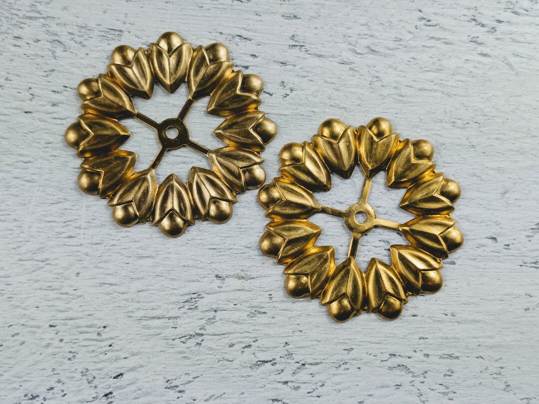 Vintage Raw Brass Flower Pendant, Floral, Raised Design, 2pcs. 40mm ...