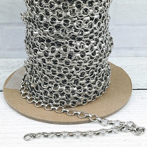 9mm Antique Silver Smooth Link and Connector Chain, Round, Heavy Gauge ...