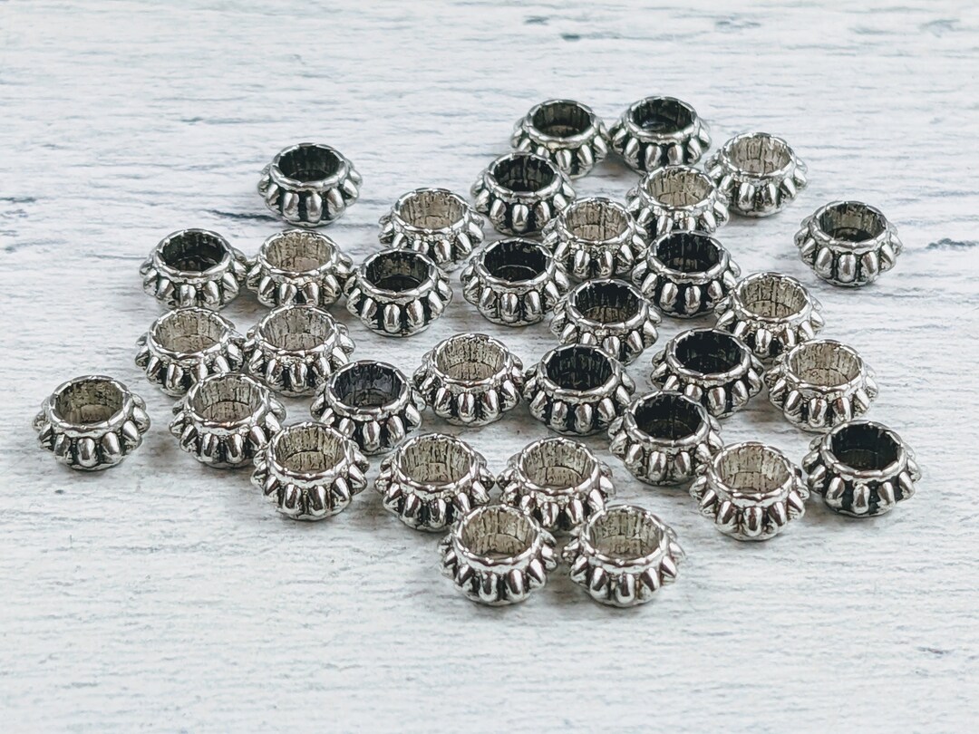 Antique Silver Large Hole Spacer Beads, Ornate Design, 6x4mm, 3mm Hole ...